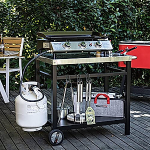 Royal Gourmet Dining Cart Table with Double-Shelf, Movable Stainless Steel Flattop Grill Cart, Hooks, Side Handle, Multifunctional and Commercial PC3401S (Silver)