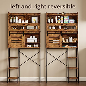 IRONCK Over The Toilet Storage with Cabinet, Sliding Barn Door, Side Storage Open Rack, Mass-Storage Over Toilet Bathroom Organizer for Bathroom, Restroom, Laundry, Vintage Brown