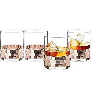 MyGift Whiskey Glasses Set of 4, Cocktail Mixed Drink Beverage Tumbler Drinkware with Copper Plating Bottom Rim