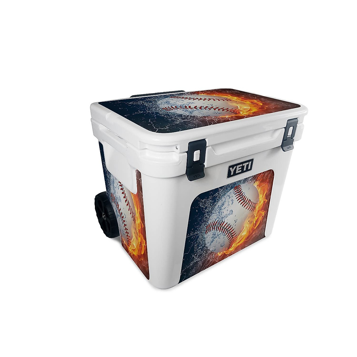 MightySkins Skin Compatible with Yeti Roadie 60 Wheeled Cooler - Baseball Fire | Protective, Durable, and Unique Vinyl Decal wrap Cover | Easy to Apply, Remove, and Change Styles | Made in The USA