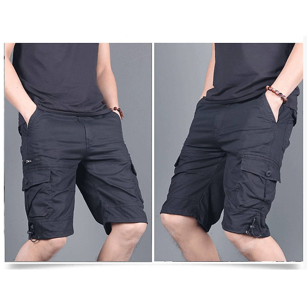 Muscularfit Blue Linen 5 Inch Shorts for Men Mens Shorts 7 Inch Cotton Solid Multi Pockets Cargo Shorts Big and Tall Work Utility Shorts Outdoor Fashion 2023 Mens Board Shorts 7 Inch Inseam Black XL