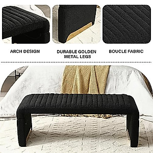 HANLIVES 47.2'' Arched Ottoman Bench,Modern Bed Bench with Boucle Fabric,Faux Fur Bed Bench for Bedroom End of Bed,Upholstered Window Seating Entryway Bench for Living Room,Bedroom(Beige)