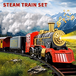 Kukufun Electric Train Set for Kids, Classic Christmas Train Toys Set for Boys Girls Steam Locomotive Engine, Lights & Sound, Tracks, Birthday Toy for Age 3 4 5 6 7 8 9 Years Old Kids