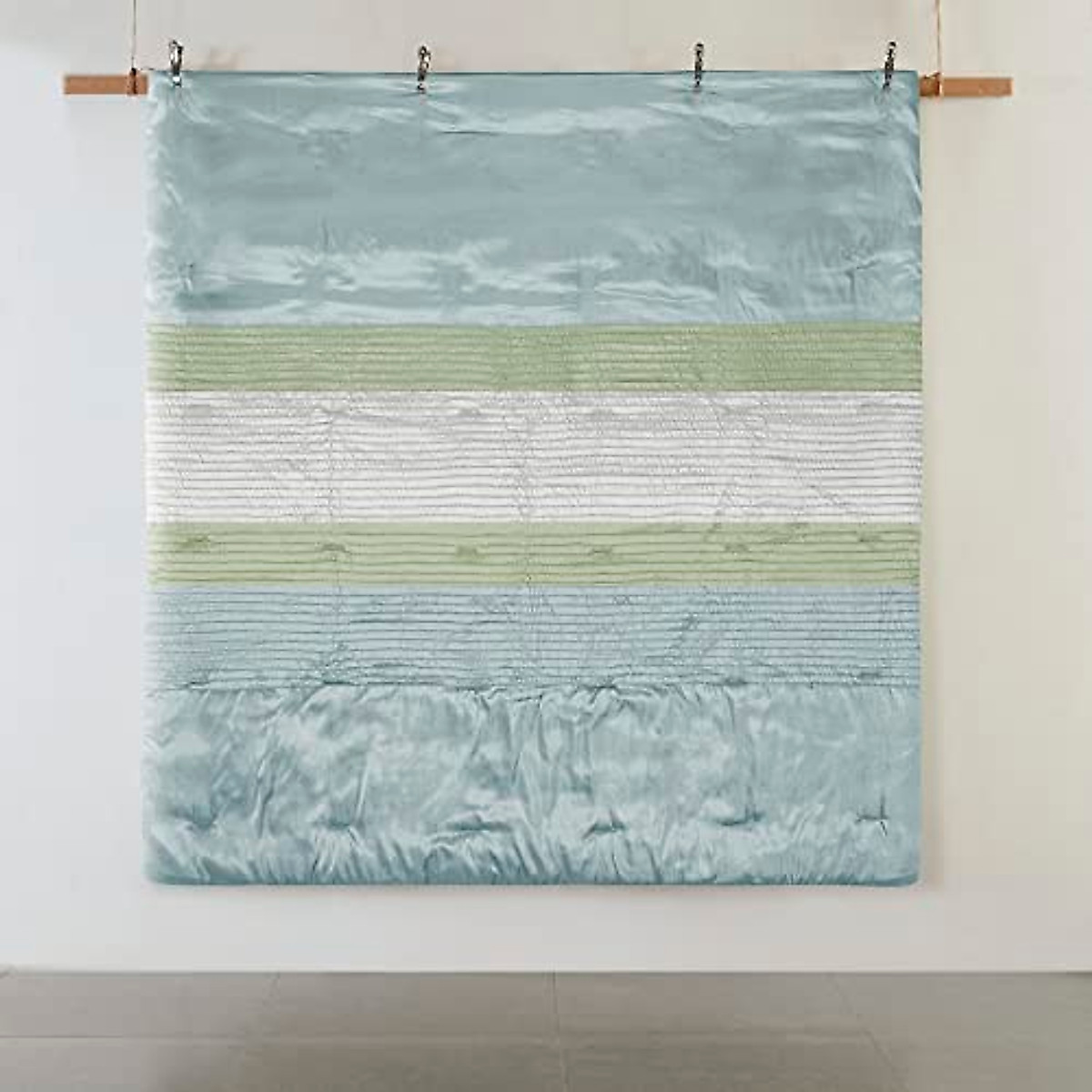 Madison Park Amherst Faux Silk Comforter Set-Casual Contemporary Design All Season Down Alternative Bedding, Matching Shams, Bedskirt, Decorative Pillows, Queen(90"x90"), Green, 7 Piece (MP10-846)