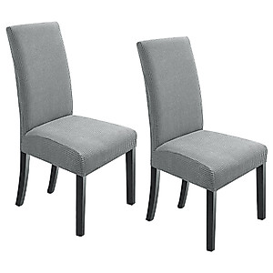 NORTHERN BROTHERS 2 Packs Chair Covers, Stretch Parson Chair Covers, Dining Room Chair Covers, Kitchen Chair Covers Set of 2, Light Grey