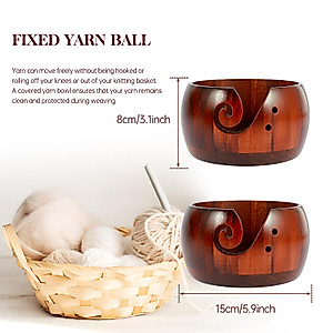 Wooden Yarn Bowl, Handmade Knitting Bowl Wool Holder, Round Crochet Bowl Holder with Holes, Pine Knitting Yarn Bowls Wooden Weaving Thread Bowl, for DIY Knitting 5.9x5.9x3inch (Without Lid)