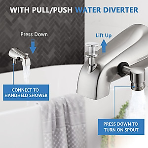 Sperwoesy All Metal Tub Spout with Diverter Brushed Nickel, Fits 1/2” or 3/4" Threaded Pipes, Bathtub Faucet with Shower Diverter for Convenient Water Control
