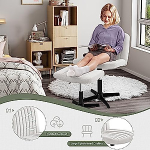 Flamaker Desk Chair No Wheels Arms, Armless Office Chair with Ottoman, Cross Legged Wide Fabric Padded Home Office Chair Task Chair for Living Room (Beige)