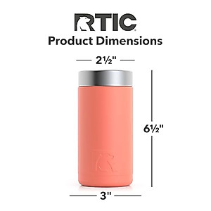 RTIC Craft Can Cooler Insulated, Beer, Beverage, Bottle, Soda Can Cooler with Lid, Stainless Steel Metal, Double Wall Insulation Coozie for Cans, Sweat Proof, Coral, 16 oz