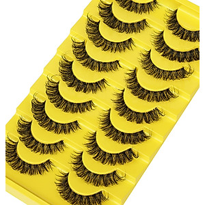 False Eyelashes Russian Strip Lashes D Curl Wispy Natural Look Faux Mink Lashes Like Eyelash Extension Fluffy zanlufly Transparent Band Cat Eye Fake Eyelashes Pack