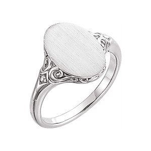 Solid 925 Sterling Silver 13x9mm Oval Engravable Signet Ring Band - Size 7