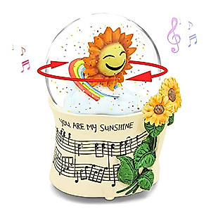 Sunflower Music Box Snow Globe, Sunflower Gift for Wife Girlfriend Women, Flower Snowglobe Musical Box with Light Birthday Christmas Valentine Play You are My Sunshine