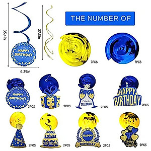Blue and Gold Birthday Hanging Swirl Decorations(Real Glitter), Happy Birthday Party Decoration Blue Gold Ceilling Party Decorations Supplies for Her Him