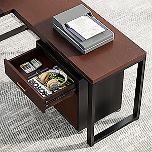 Tribesigns 70 Inches Executive Desk with File Cabinet, Large L Shaped Desk with Storage Cabinet, L Shaped Computer Desk with Drawer Cabinet, Dark Walnut