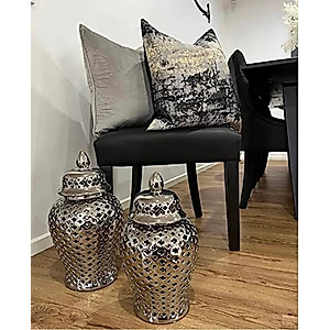 THE-TINOART Gold Splashed on Black Grey Throw Pillow Covers Reversed balck Velvet Decorative Pillow Cover for Bed Sofa Living Room Car 18 x 18 inch 1Piece