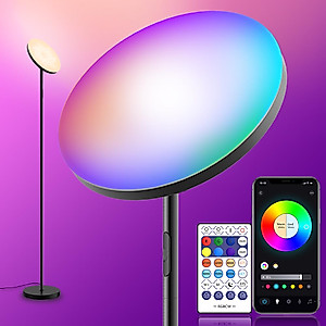 YHW Living Room Floor Lamp, Smart 2000LM Bright Floor LED Lamps, 16 Million RGB Dimmable Color Temperature Standing Tall Lamp with Remote Touch Button, Adjustable Angle Floor Lamp for Bedroom Office.