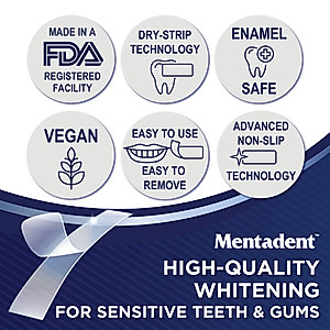 Mentadent Teeth Whitening Strips - 24 Strips (12 Day Treatment) with Coconut Oil for Sensitive Teeth & Gum, Enamel Safe, Non-slip Technology, Teeth Whitening for Stains of Coffee, Smoking, No Parabens