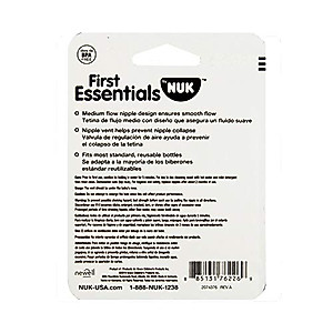 First Essentials by NUK Latex Baby Bottle Nipples, 6 Pack