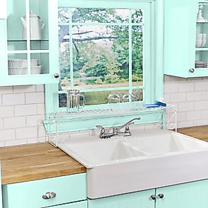 Kovot Expandable Over The Sink Shelf Extends in Length from 24.5" to 40.75" | Add Additional Storage for Soaps, cleansers, sponges and More 8.5" H x 5.75" D (White)