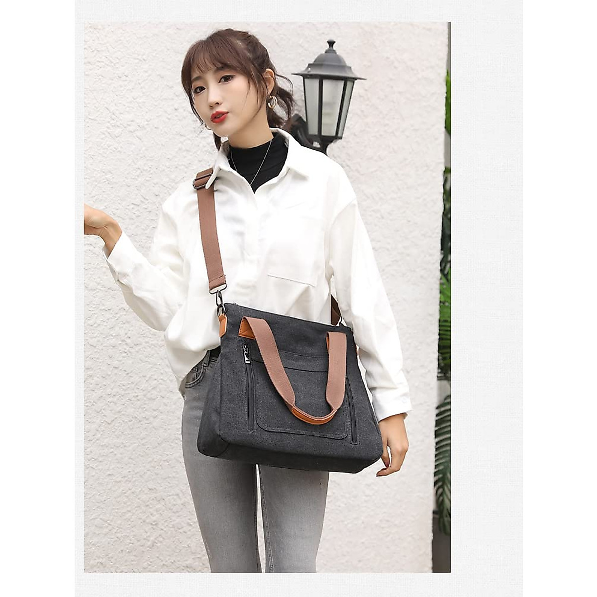 Women's Tote Canvas Satchel Hand Bag Corssbody Retro Clutch Muti Pocket Shoulder Bag Purse Hobo Bag