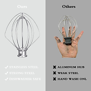 K45WW Wire Whip for Kitchenaid Stand Mixer, Stainless Steel, Egg Heavy Cream Beater, Cakes Mayonnaise