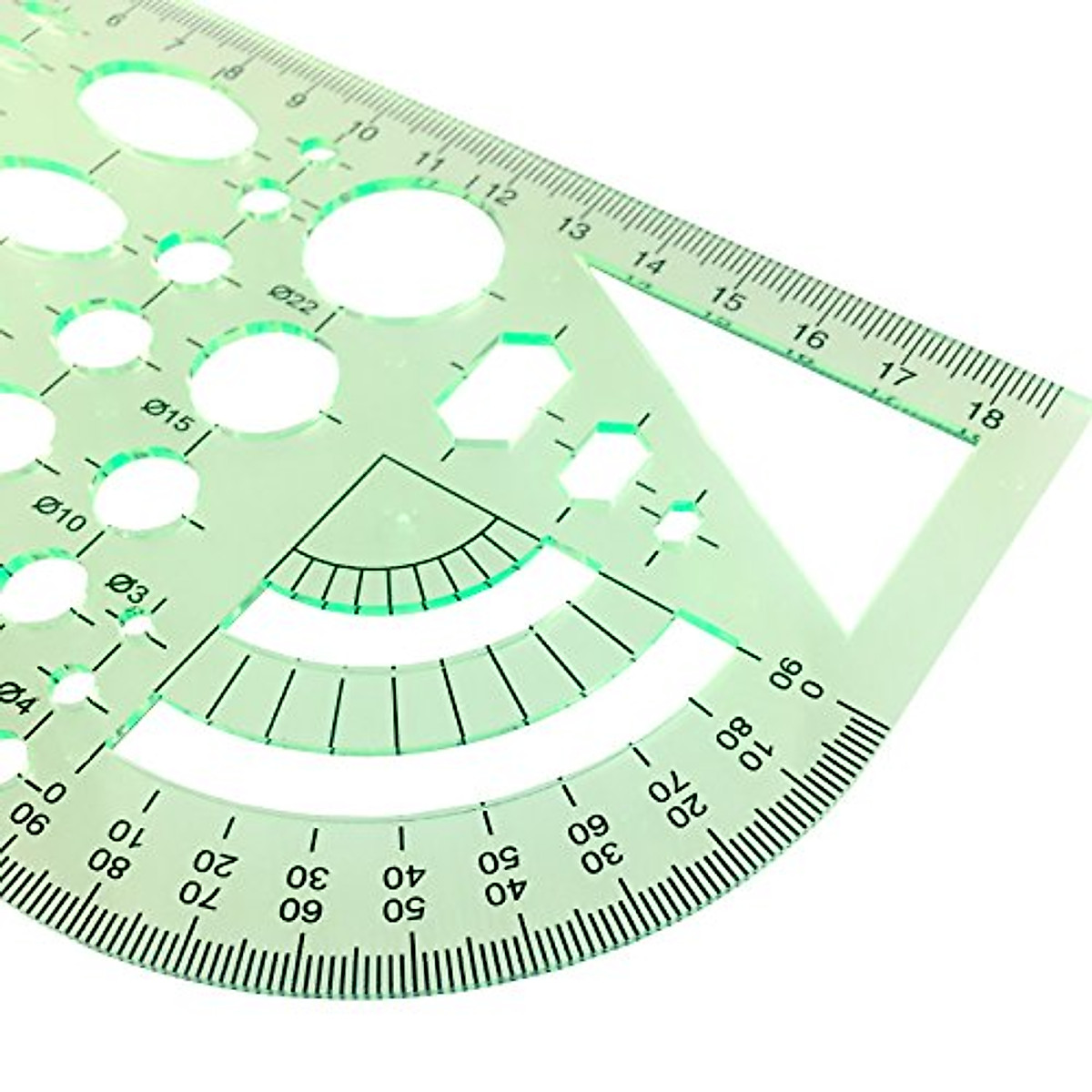 2PCS Plastic Green Measuring Templates Geometric Rulers for Office and School, Building formwork, Drawings templates