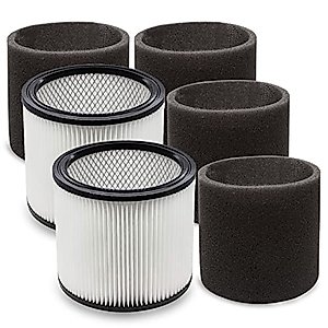YUEFENG Filter Compatible with Shop-Vac 90350 90304 90333 Replacement fits most Wet/Dry Vacuum Cleaners 5 Gallon and above, Compare to Part 90304, 90585 (2 filters + 4 foam filters)