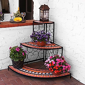 Sunnydaze Large 3-Tier Mosaic Plant Stand - Indoor or Outdoor Metal Corner Flower Pot Shelf - 40" H