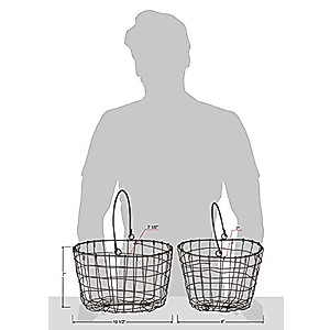 Red Co. All-Purpose Country Rustic Small Basket Display Bin, Gray Iron Metal Wire with Wooden Handle, Set of 2- Large- 10 Inches and Small- 8.75 Inches