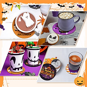 Suttmin 8 Pcs Halloween Diamond Painting Coasters Kits DIY Diamond Kits with Holder Gnome Pumpkin Ghost Coasters for Adult Kids Christmas for Craft Beginner Party Gift