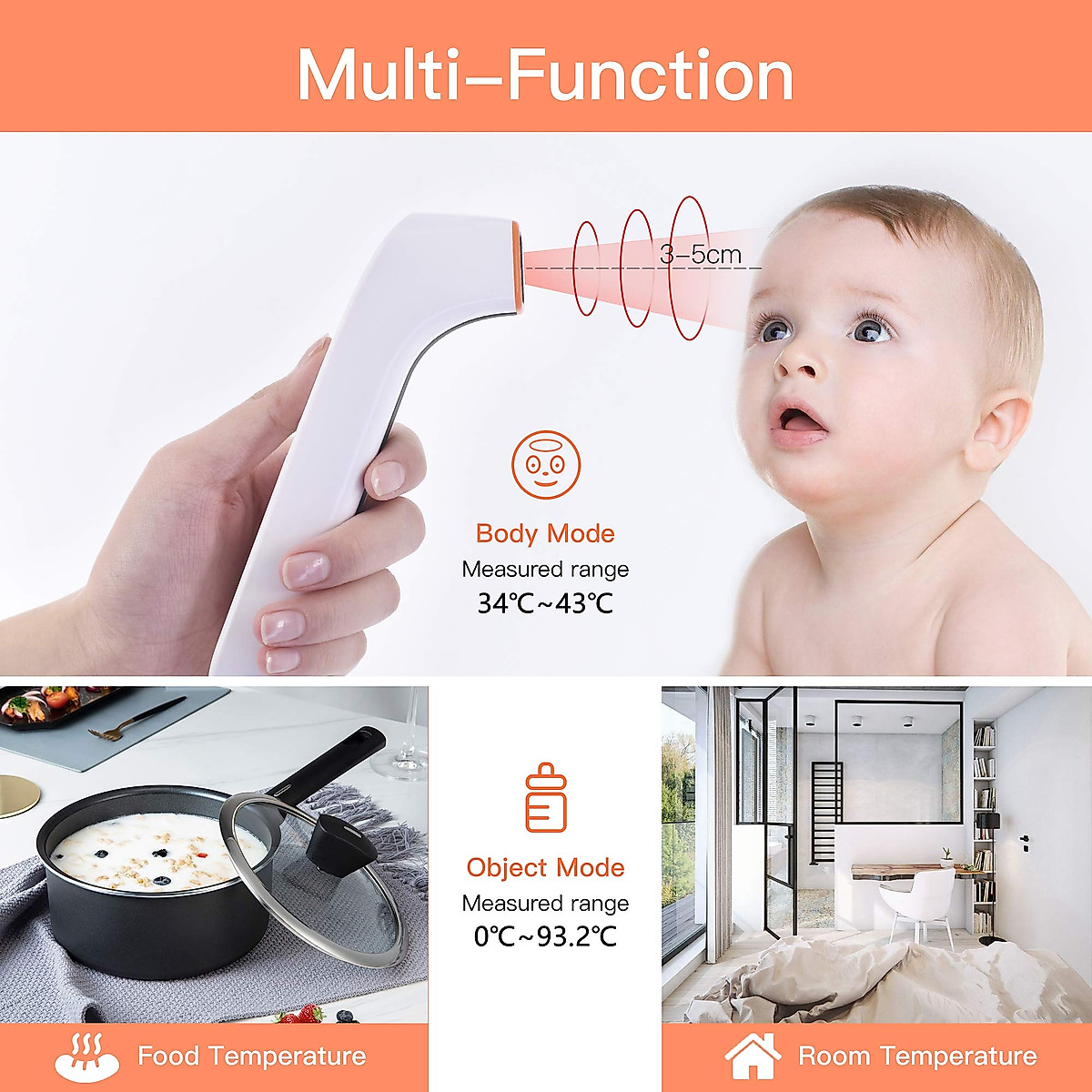Non-Contact Forehead Thermometers for Baby,Kids and Adult, Digital Medical Thermometer, Professional Infrared Temporal Fever Thermometer Fast and Accurate Reading with Backlight LCD Screen