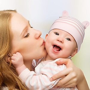 6 Pieces Newborn Baby Hat Bear Ears Infant Caps Baby Boy Girl Toddler Hats Infant Beanie Caps for 0-3 Months (Pink White, Light Pink, Dark Pink, Orange, Rose Red, Purple,Classic)