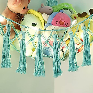 Stuffed Animals Net or Hammock With Light, Animal Hammock Holder with Hooks for Hanging, Toys Organizer Suitable For Children's Room Bedroom Kindergarten Nursery Stuffed Animal Storage…