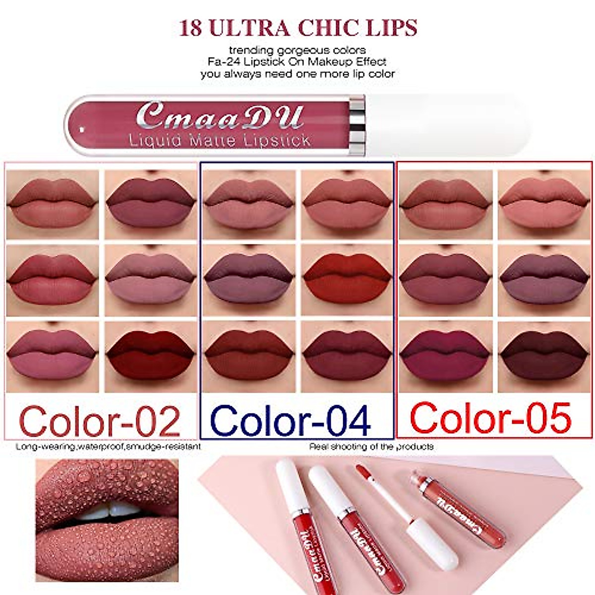 6Pcs Matte liquid lipstick Set,Dark Red Matte Lipstick Lip Stain Long Lasting 24 Waterproof Lip Gloss Gift Set ,Lipstick Sets for Women Lippies Lip Matte Makeup Lipgloss Beauty Cosmetics (Color-04)