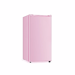 Seaoola Mini Fridge with Freezer, Single Door 3.1 Cu.Ft, Compact Mini Refrigerator, LED Light, Adjustable Thermostat, Removable Glass Shelves, Small Refrigerator for Dorm/Office/Bedroom(Pink)