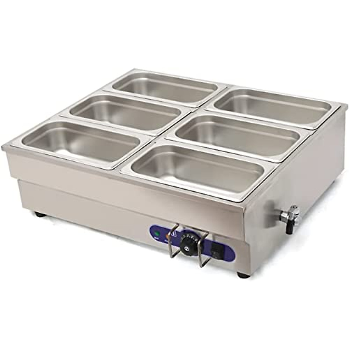 INTBUYING 110V 1500W 1/3 GN 6 Pan Electric Commercial Food Soup Warmer Steam Table Steamer 12x5.5x6inch Pan Double Row for Catering and Restaurants