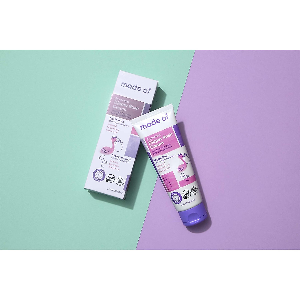 Organic Diaper Rash Cream by MADE OF - NSF Organic - Fragrance Free - Organic Diaper Ointment for Sensitive Skin and Eczema Rash and Irritation - Made in USA - 3.4oz (Fragrance Free, 1-Pack)