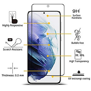 iAnder 3 Pack Glass Screen Protector for Galaxy S21, 3 Pack Camera Lens Protector with Easy Installation Tray, Supports Fingerprint Sensor, HD Retina Clarity, Case Friendly