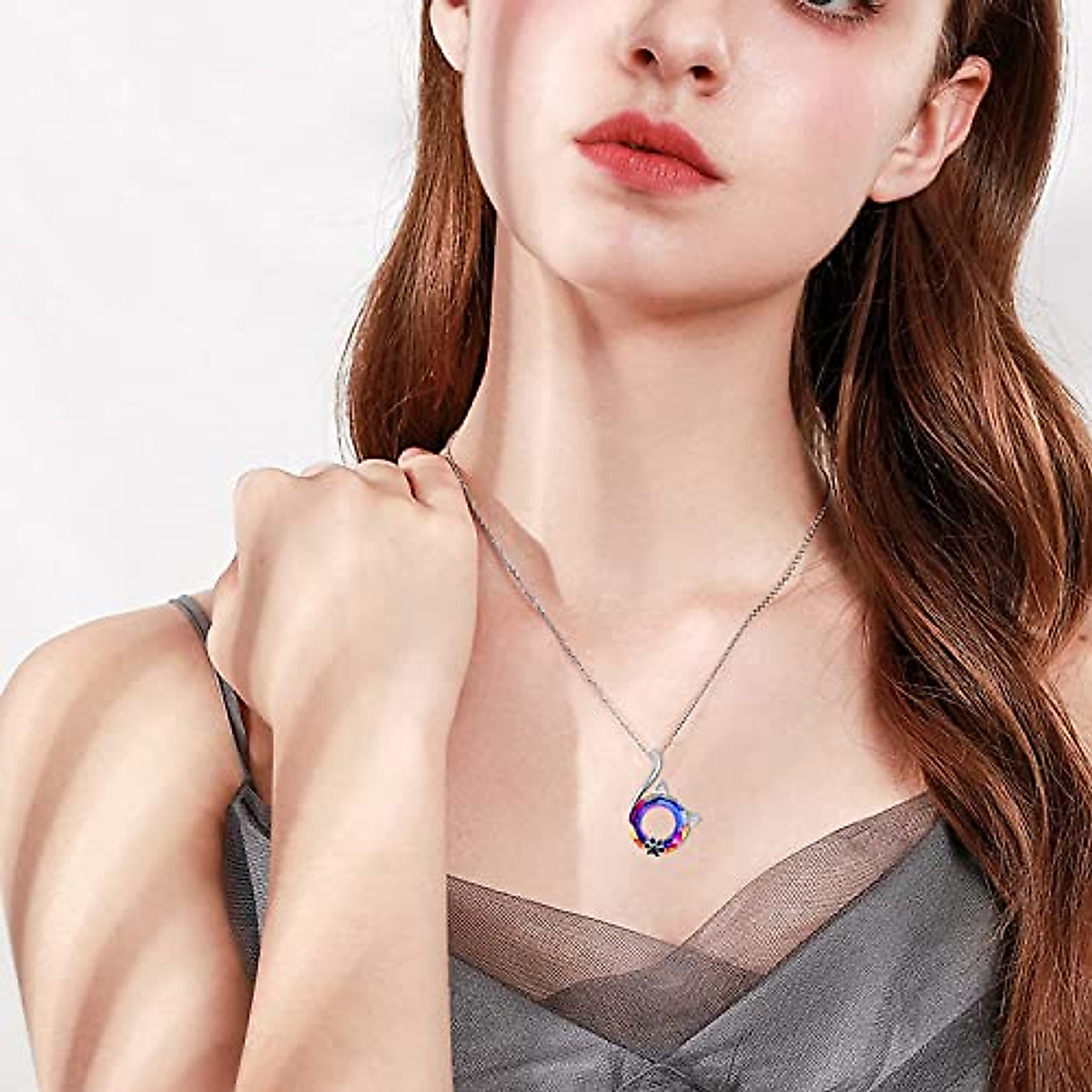 Dreamboat Sterling Silver Cat Necklace for Women Crystal Necklace Cute Animal Necklace Kitten Necklace Cat Pendant Red Paw Print Necklace Cat Jewelry Gifts