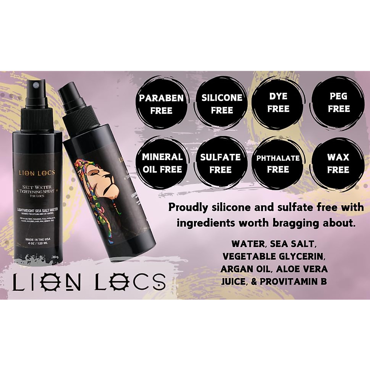 Lion Locs Starter Twist and Lock Spray for New Dreadlocks | Vegan Sea Salt Mist with Essential Oils & Aloe (4oz)