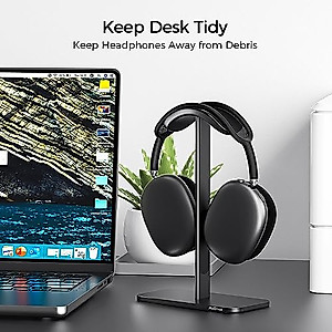 MaGrnce Headphone Stand for Airpods Max with Sleep Mode Aluminum Headphone Holder with Anti-Slip Base & Protective Leather Pad for Home/Game Room/Shop Headphone Storage/Display (Dark Grey)