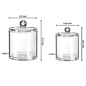 Bathroom Vanity Storage Organizer Canister Holder Apothecary Jars Set for Qtips,Cotton Balls,Swabs,Rounds,Makeup Sponges,Bath Salts,Premium Plastic Acrylic, Clear | 10oz.and 20oz.