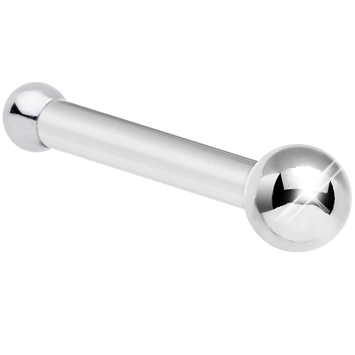 20 Gauge 1/4" Length 14k White Gold 1.5mm Ball Nose Bone Straight Nose Ring