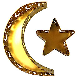 PRETYZOOM 2pcs Crescent Moon Star Tray Ramadan Eid Mubarak Trays Platters Moon Star Dinner Plate Tableware Dessert Food Serving Tray Ramadan Muslim Islamic Party Supply Golden