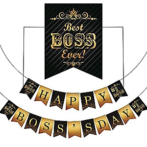 Happy Boss’s Day Banner Party Decorations Supplies - International Boss Day Hanging Banner Number 1 Boss Decoration Banner Best Boss Ever Party Decor