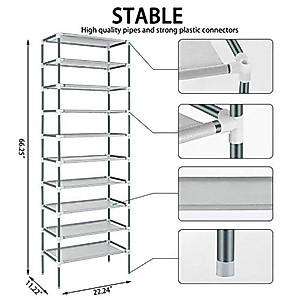 elifine Shoe Rack 10 Tiers Easy Assembled Stand Sturdy Shelf Storage Organizer Free Standing Shoe Racks (Silver)