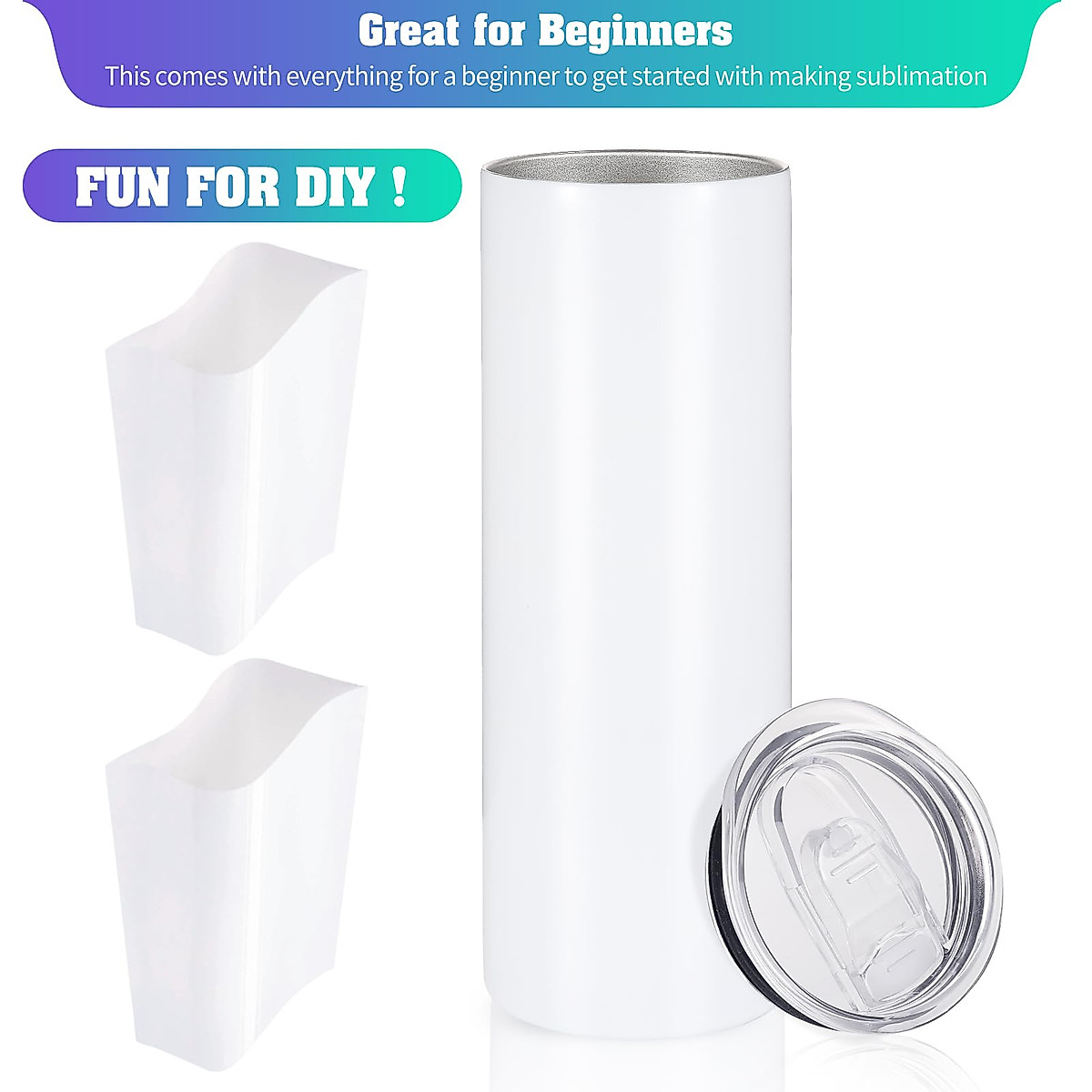 YOUKE OLA 16 Pack Sublimation Tumblers Straight Skinny Tumbler Blanks Bulk 20oz for Heat Transfer, Individual Gift Boxed, Double Wall Insulated Tumbler with Shrink Wrap & Straws