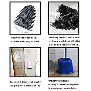 Sellemer Toilet Brush and Holder Set for Bathroom, Flexible Toilet Bowl Brush Head with Silicone Bristles, Compact Size for Storage and Organization, Ventilation Slots Base (White)