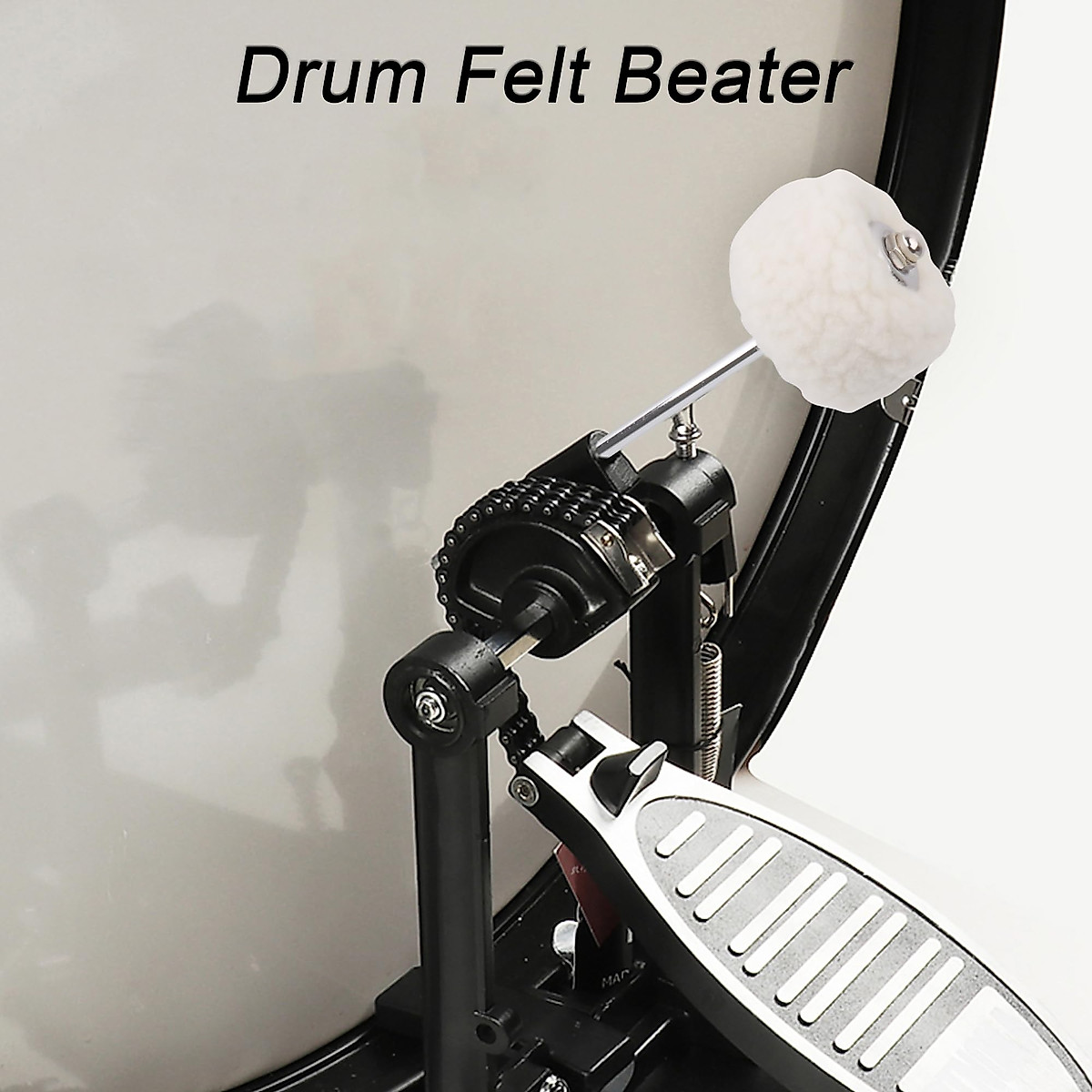 lovermusic Lovermusic 19.4x0.6cm Stainless Steel Shaft Bass Kick Drum Beater White Felt Pedal Beater Head Drum Instrument Accessories