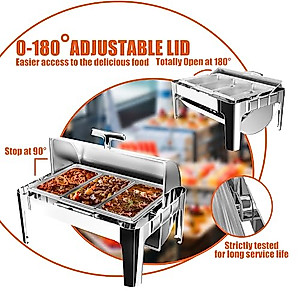 NCOEN Roll Top Chafing Dish Buffet-Set, 9QT Stainless Steel Chafing Server Set for Catering Commercial Chafers Buffet Warmer for Parties, Wedding, Banquet, Events Halloween (3 Pans)